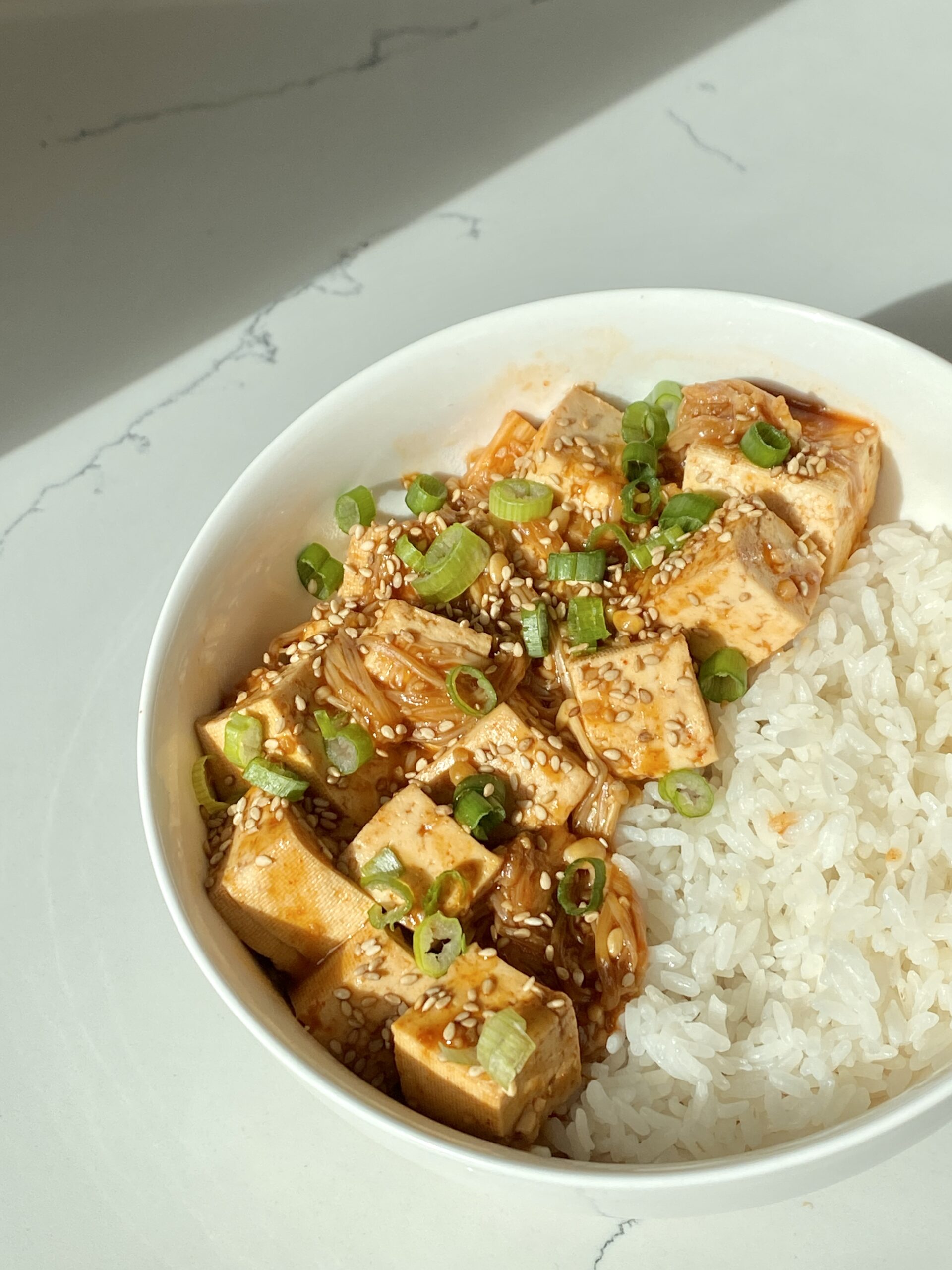 spicy enoki tofu stir fry